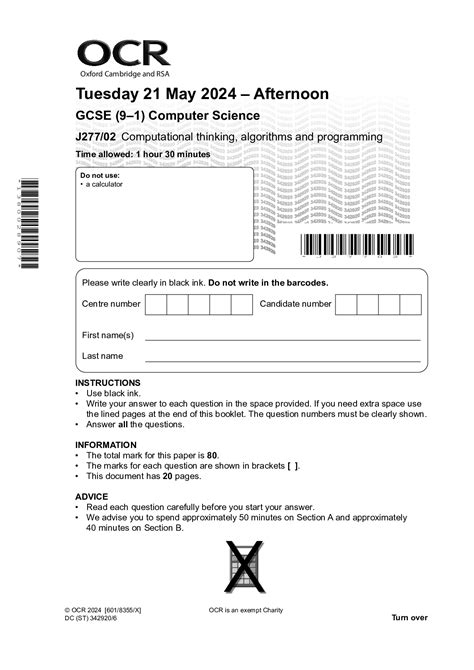 Ocr Gcse Computer Science Paper 2 J27702 Computational Thinking