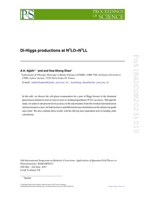 Pdf Di Higgs Productions At N3lon3ll