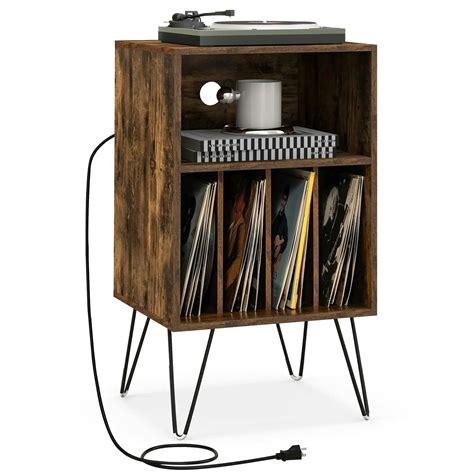 Costway Record Player Stand Turnable Wcharging Station And Dividers