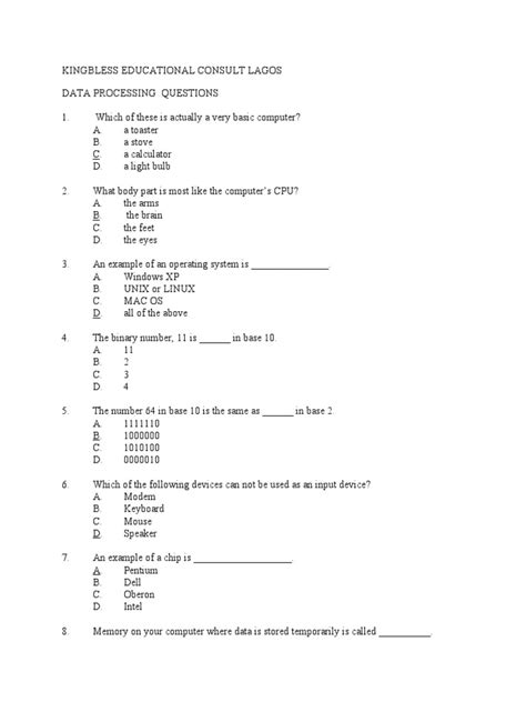 Data Processing Questions Pdf Computer Data Storage Input Output
