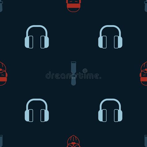 Set Lumberjack Chisel Tool And Headphones On Seamless Pattern Vector Stock Vector