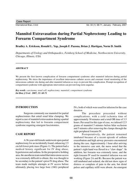Pdf Mannitol Extravasation During Partial Nephrectomy Leading To Forearm Compartment Syndrome