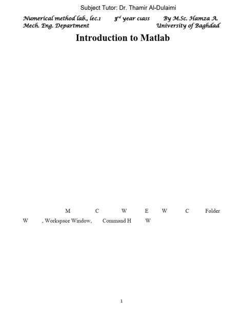 Topic 1 Introduction To Matlab Copy Pdf Matrix Mathematics Matlab