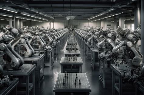 Premium Ai Image Group Of Robots Working Together In A Factory Generative Ai