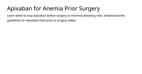 Apixaban For Anemia Prior Surgery Meds Is