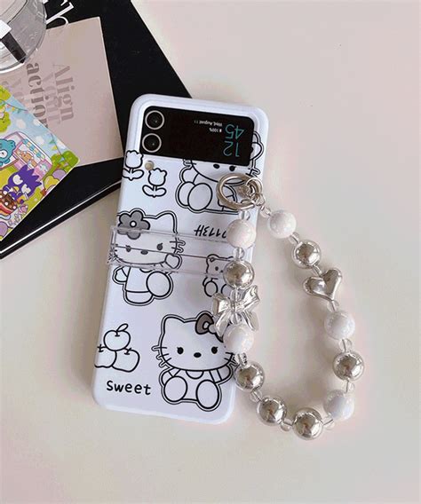 화이트 실버 키티 Z플립 5 플립 4 3 힌지 보호 키링 스트랩 고양이 캐릭터 산리오 심플 갤럭시 Zflip 케이스 에이블리