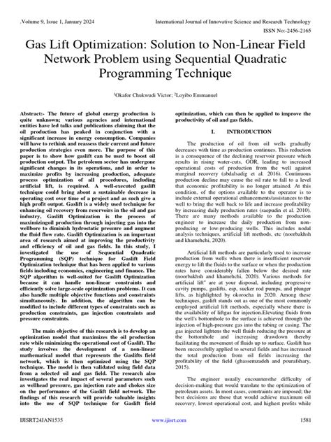 gas lift optimization solution to non linear field network problem