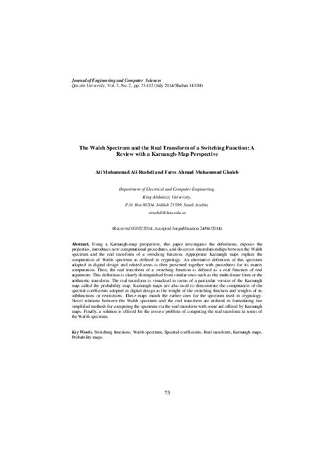 Pdf The Walsh Spectrum And The Real Transform Of A Switching Function A Review With A