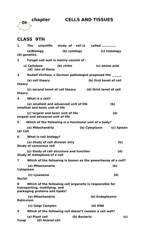Chapter Cells AND Tissues Chapter CELLS AND TISSUES CLASS TH The Scientific Study Of Cell