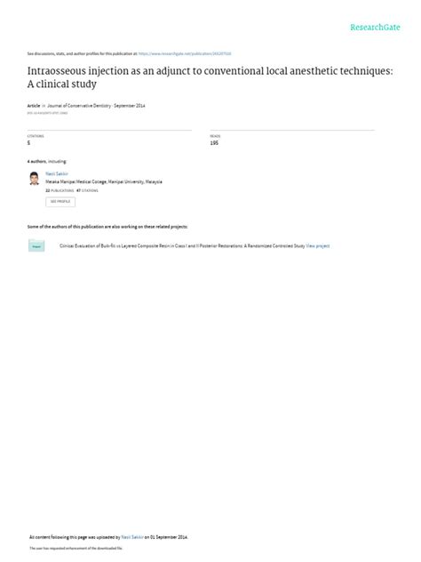 Intraosseous Injection As An Adjunct To Conventional Local Anesthetic Techniques A Clinical