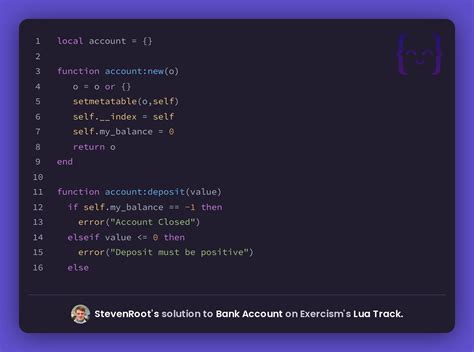 stevenroot s solution for bank account in lua on exercism