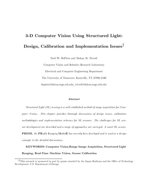 PDF D Computer Vision Using Structured Light Design Calibration And Implementation Issues