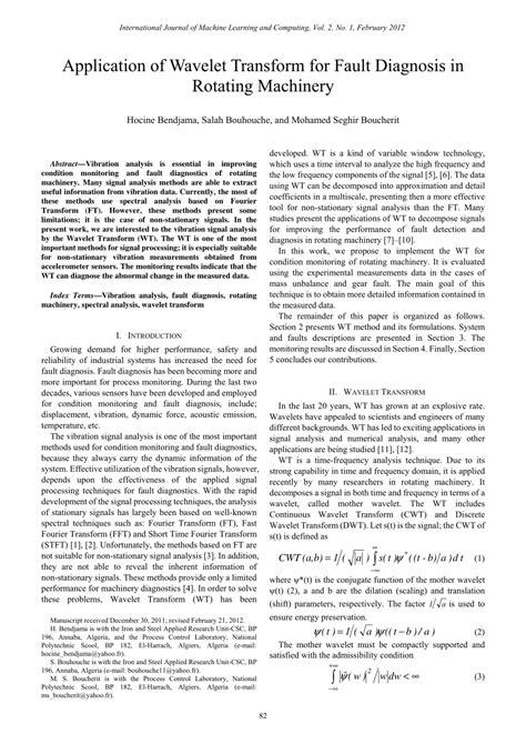 pdf application of wavelet transform for fault diagnosis in rotating