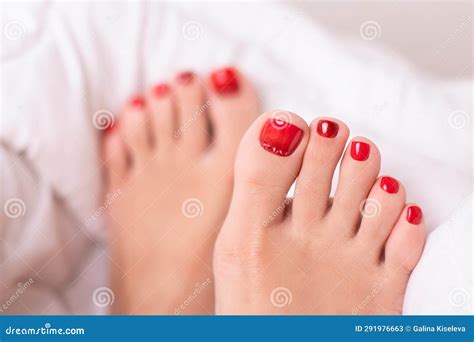 Beautiful Female Feet With Red Pedicure Stock Image Image Of Salon Stylish 291976663