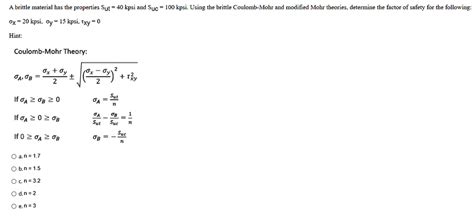 solved a brittle material has the properties sut 40 kpsi and suc