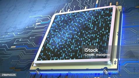 파란색 미래형 마이크로 프로세서 칩 및 회로 기판 설계 이진 데이터를 보여주는 디지털 디스플레이 구도를 클로즈업합니다 0명에 대한 스톡 사진 및 기타 이미지 Istock