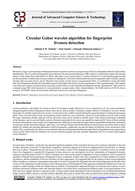 Pdf Circular Gabor Wavelet Algorithm For Fingerprint Liveness Detection