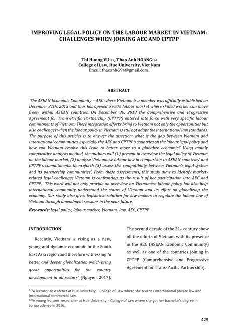 Pdf Improving Legal Policy On The Labour Market In Vietnam Challenges When Joining Aec And Cptpp
