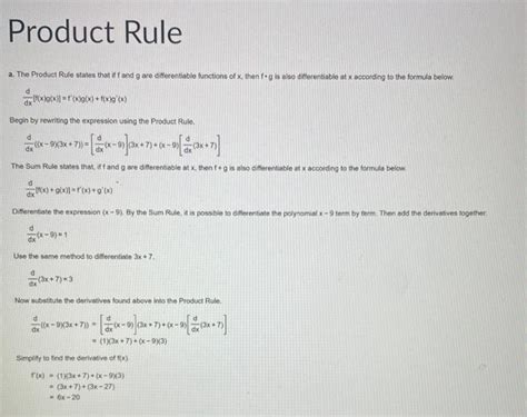 Solved Product Rule A The Product Rule States That If F And