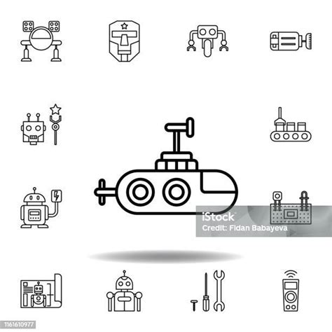 로봇 잠수함 윤곽선 아이콘입니다 로봇 일러스트 아이콘 세트입니다 기호는 웹 로고 모바일 앱 Ui Ux에 사용할 수 있습니다 로봇에 대한 스톡 벡터 아트 및 기타 이미지