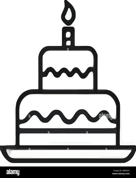 Simple Line Drawing Of A Two Tiered Cake With Candle Hi Res Stock