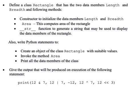 Solved Define A Class Rectangle That Has The Two Data