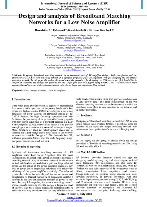 Doc Design And Analysis Of Broadband Matching Networks For A Low Noise Amplifier