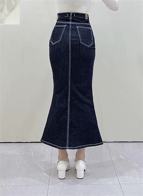 데님 생지 투포켓 스티치 머메이드 롱스커트