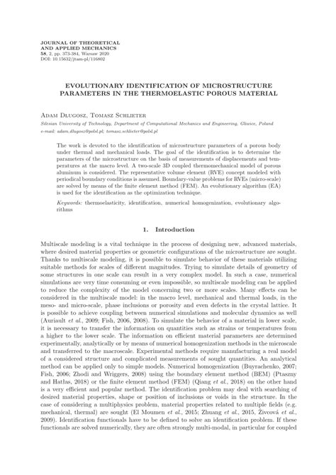 Pdf Evolutionary Identification Of Microstructure Parameters In The Thermoelastic Porous Material