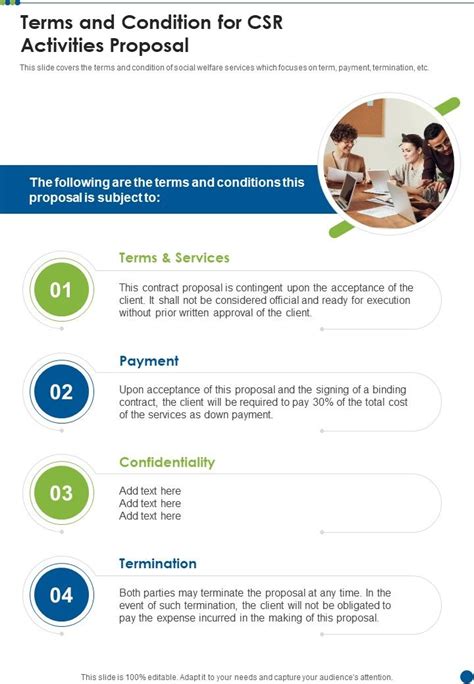 Terms And Condition For Csr Activities Proposal One Pager Sample Example Document
