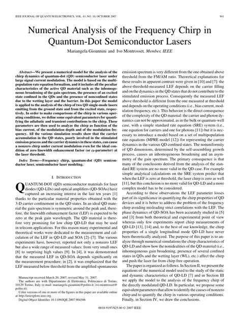 Pdf Numerical Analysis Of The Frequency Chirp In Quantum Dot