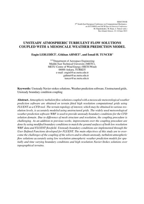 pdf unsteady atmospheric turbulent flow solutions coupled with a