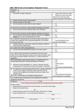 UNC IRB Protocol Exception Request IRB Study PI Doc Template