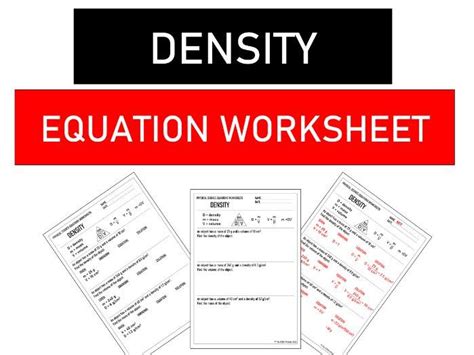 Density Equation Worksheet Teaching Resources
