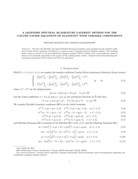 Pdf A Legendre Spectral Quadrature Galerkin Method For The Cauchy Navier Equations Of