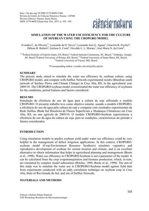 Pdf Simulation Of The Water Use Efficiency For The Culture Of Soybean Using The Cropgro Model