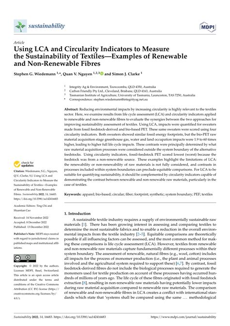 Pdf Using Lca And Circularity Indicators To Measure The Sustainability Of Textiles—examples Of