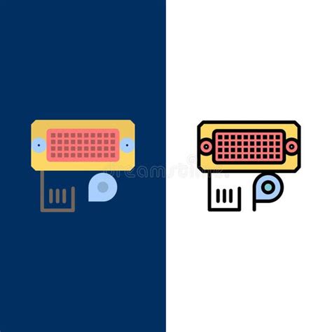 Adapter Connection Data Input Icons Flat And Line Filled Icon Set Vector Blue Background