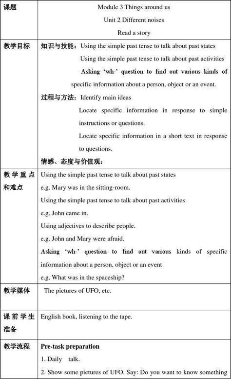 牛津沪教五下Module 3《Unit 2 Different noises》word教案_word文档在线阅读与下载_无忧文档