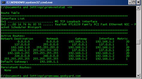 Displaying Routing Table From Windows Command Prompt