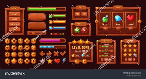 Wooden Game Interface Buttons Bars Menu Stock Vector Royalty Free 2580797319 Shutterstock
