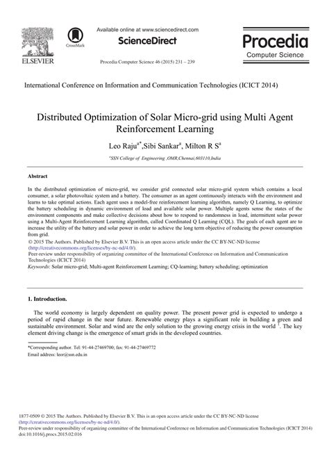 Pdf Energy Optimization Of Solar Micro Grid Using Multi Agent