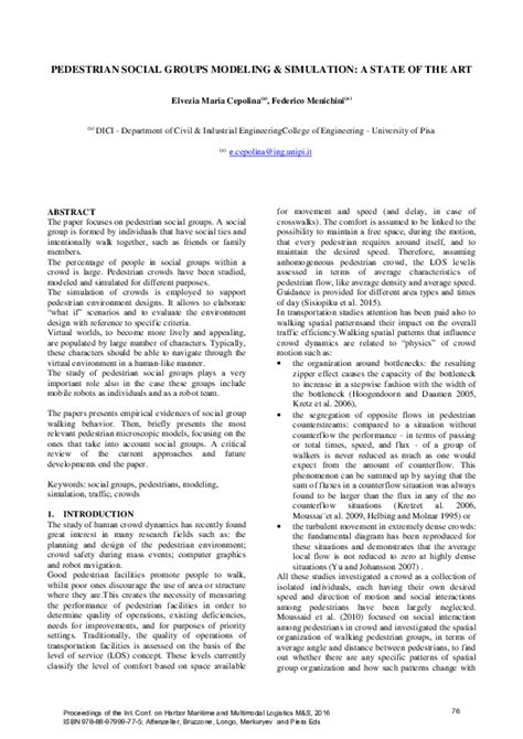 Pdf Pedestrian Social Groups Modeling And Simulation A State Of The Art