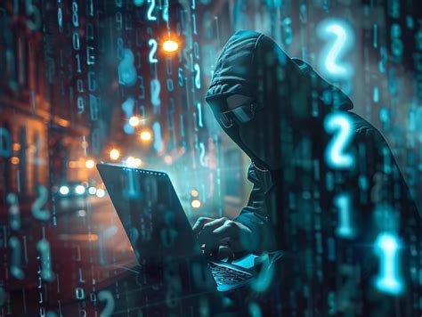 Hacker Typing On Laptop With Binary Code Background Premium Ai Generated Image