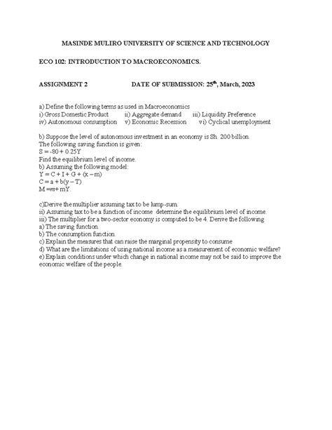 Eco 102 Assignment 2 Masinde Muliro University Of Science And Technology Eco 102 Introduction