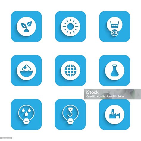 소셜 네트워크 산업용 후크 공장 생산 시험관 및 플라스크 물방울 금지 판지 판지 상자 온도 세척 및 식물 기반 아이콘을 설정합니다 벡터 건설 기계류에 대한 스톡 벡터 아트