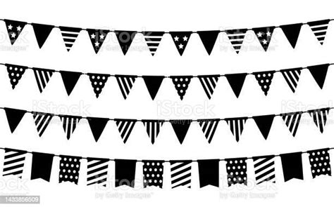 블랙 번팅 실루엣 세트 휴일 플래그 화환 수집 검은 페넌트 체인 파티와 축하를위한 깃발 장식 벡터 일러스트 레이 션 기에 대한 스톡 벡터 아트 및 기타 이미지 Istock