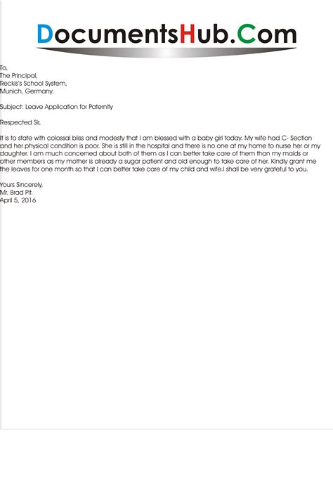 Application For Paternity Leave Sample Documentshub 52428 Hot Sex Picture