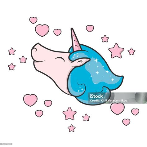 귀여운 유니콘 얼굴 사진입니다 티셔츠용 베이비 낙서 프린트 아이들을위한 소녀 요정 조랑말 머리의 벡터 그림입니다 마법의 그림 개념에 대한 스톡 벡터 아트 및 기타 이미지