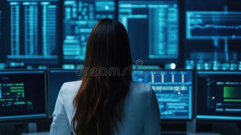 Data Analysis Professional Monitoring Multiple Screens Dark